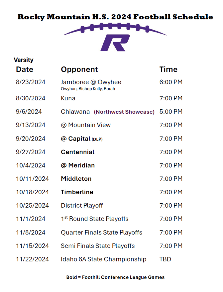 Varsity Schedule 2024 - Rocky Football